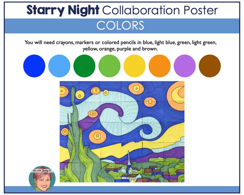 Printable Starry Night by Vincent Van Gogh Classroom Collaboration ...