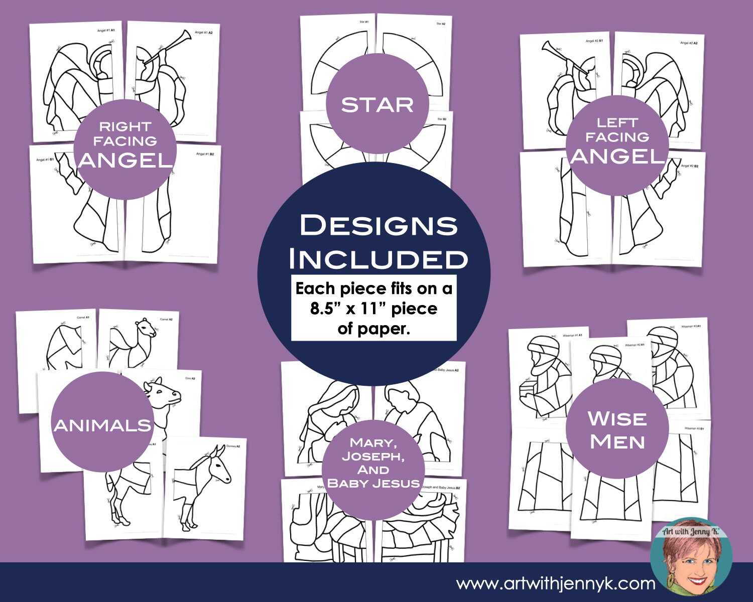 Printable "stained Glass" Nativity Scene XL Coloring Pages | Advent ...