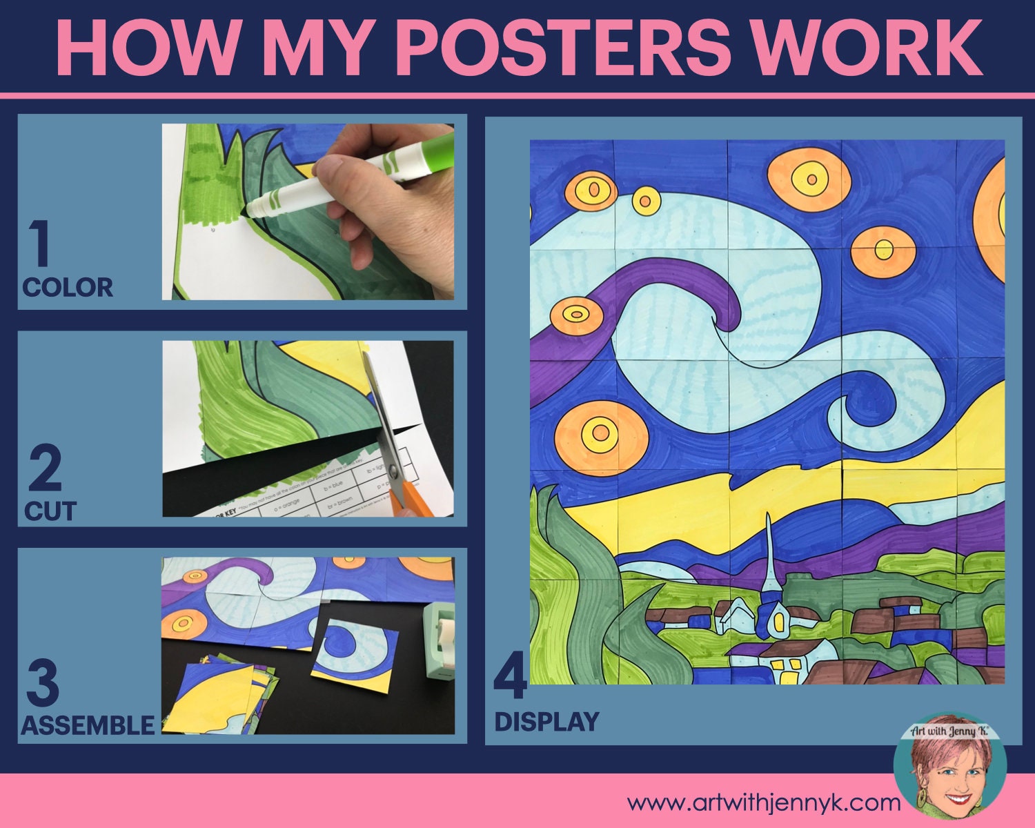 Printable Starry Night by Vincent Van Gogh Classroom Collaboration ...