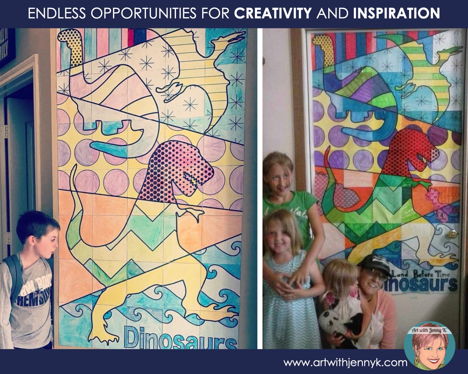 Printable Pop Art Dinosaurs Collaborative Poster or Door Decor Fun ...