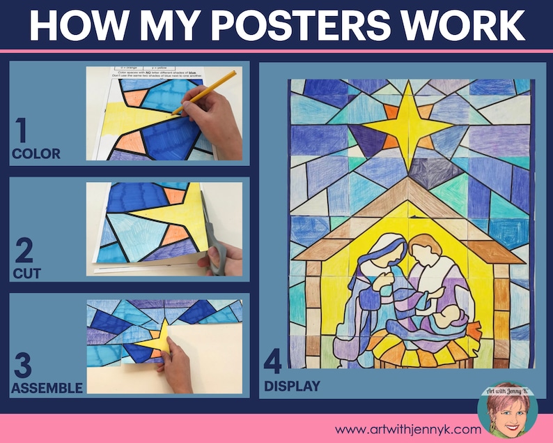 Printable "stained Glass" Nativity Scene Collaborative Coloring Poster ...