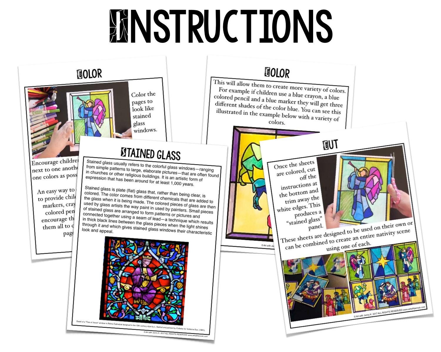 Printable "stained Glass" Nativity Scene COLORING Pages Set | Christian ...