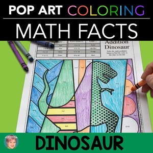 Dinosaur Themed Color by Number Math Fact Review Coloring Pages ...