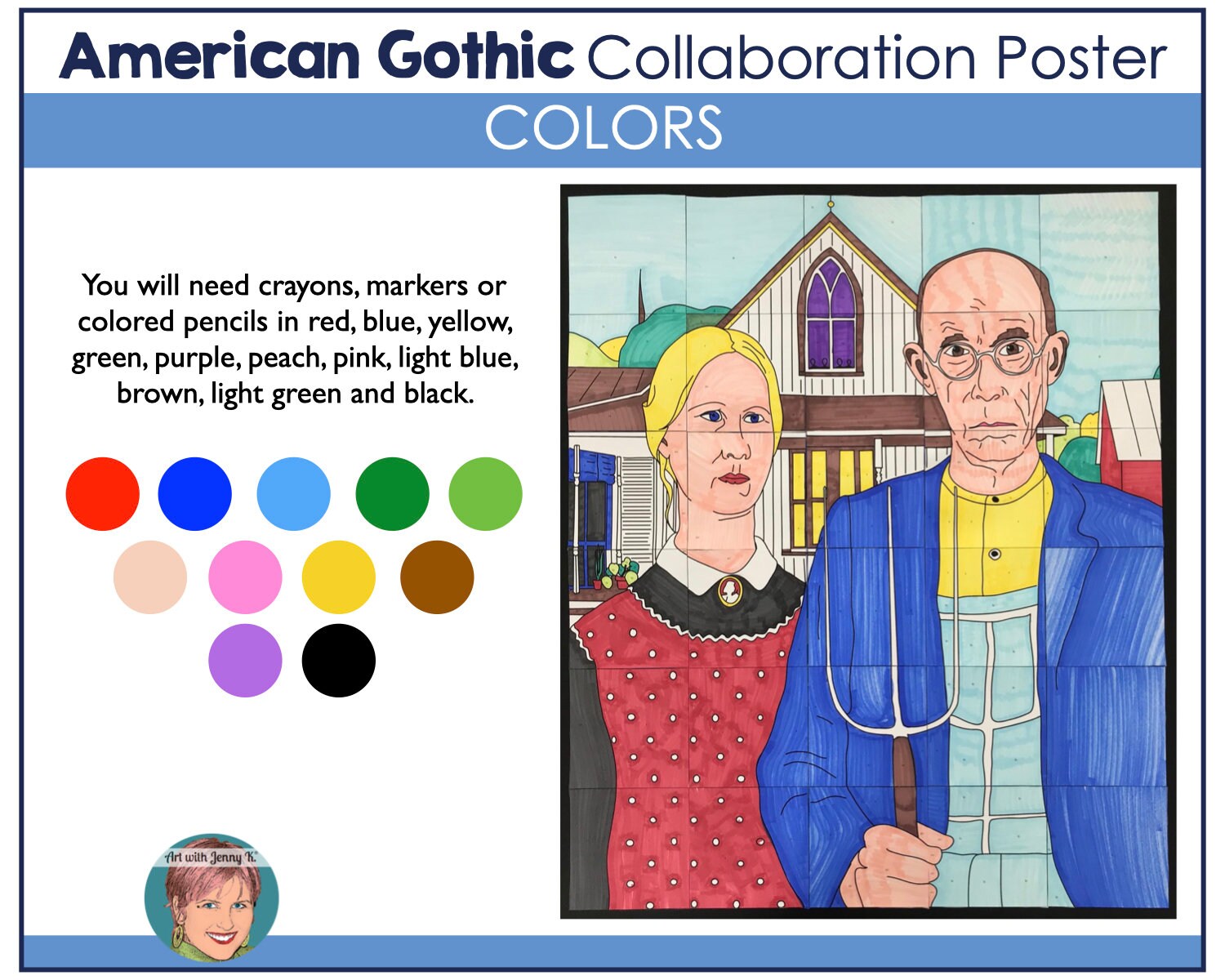 Printable "american Gothic" by Grant Wood Collaboration Poster | Easy ...