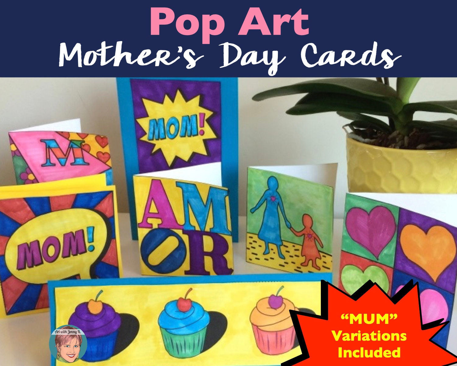 Printable Ready-to-color pop Art Mother's Day Cards Fun Mother's Day ...