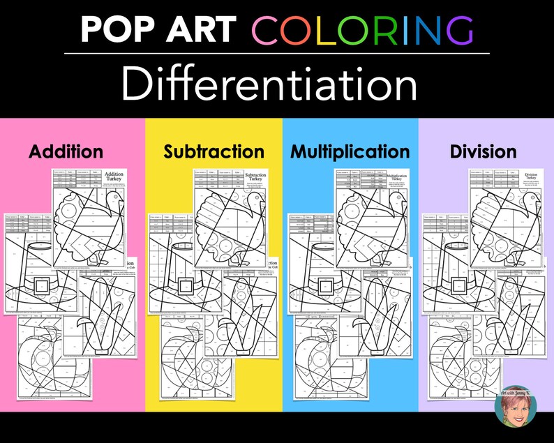 Thanksgiving Themed Color by Number Math Fact Review Coloring Pages ...