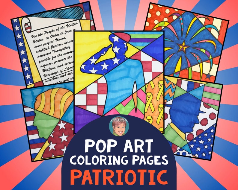 Printable Pop Art Patriotic Coloring Pages + Writing | Designs for ...