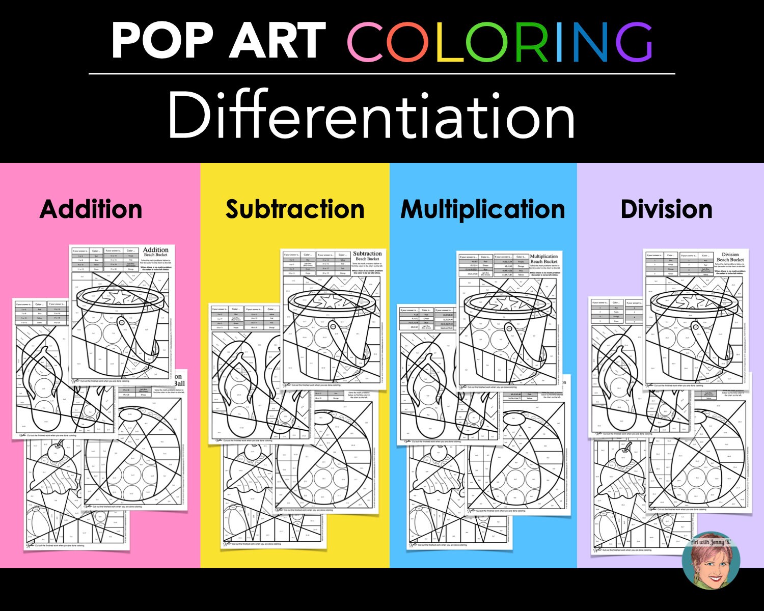 Printable Summer-themed Math Fact Review Coloring Pages | Fun Art ...