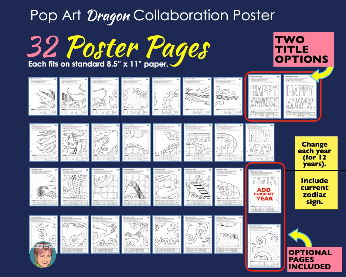 Printable 2024 Chinese New Year Pop Art Dragon Collaborative Poster ...