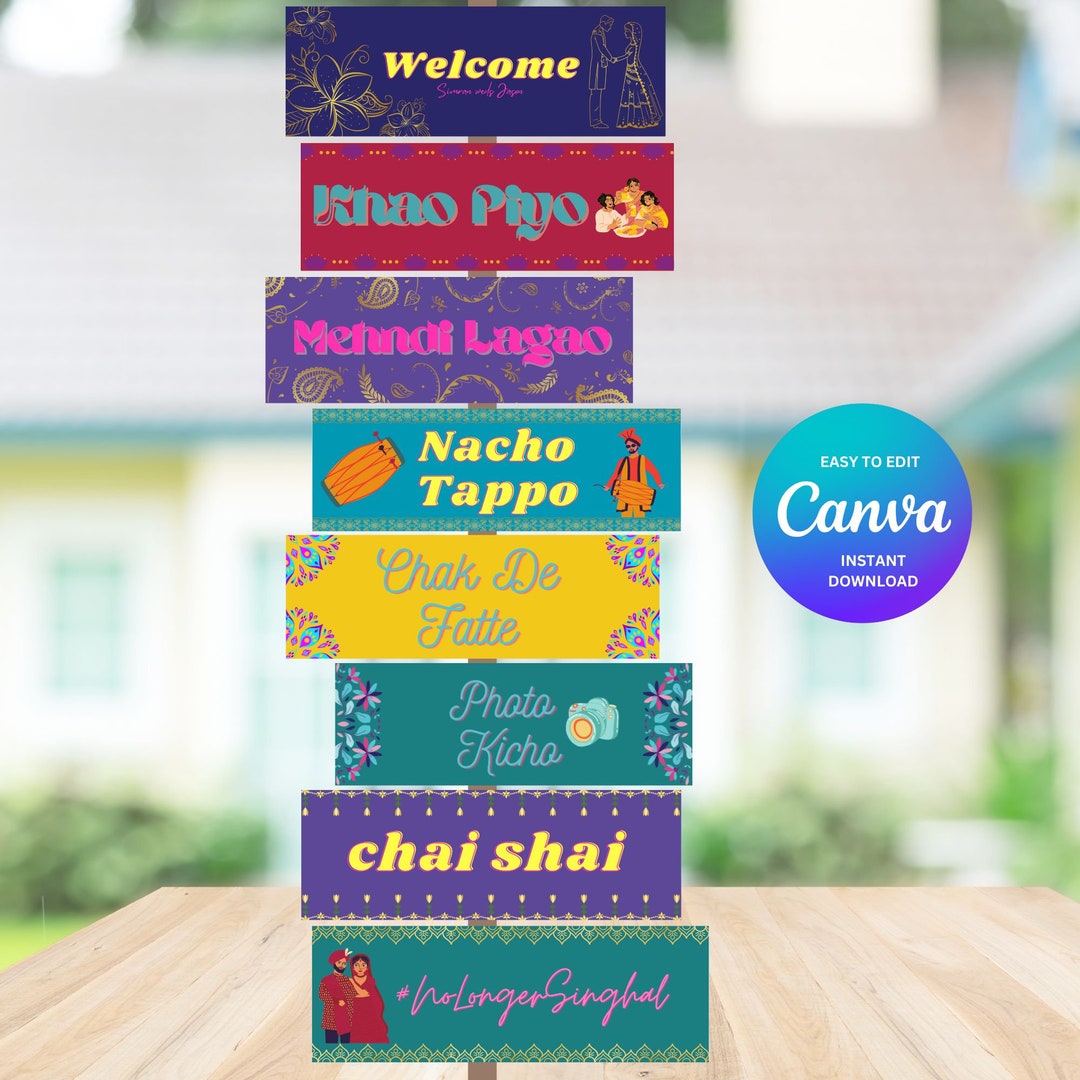 Indian Wedding Directional Signs: Customizable Punjabi Decor (canva ...