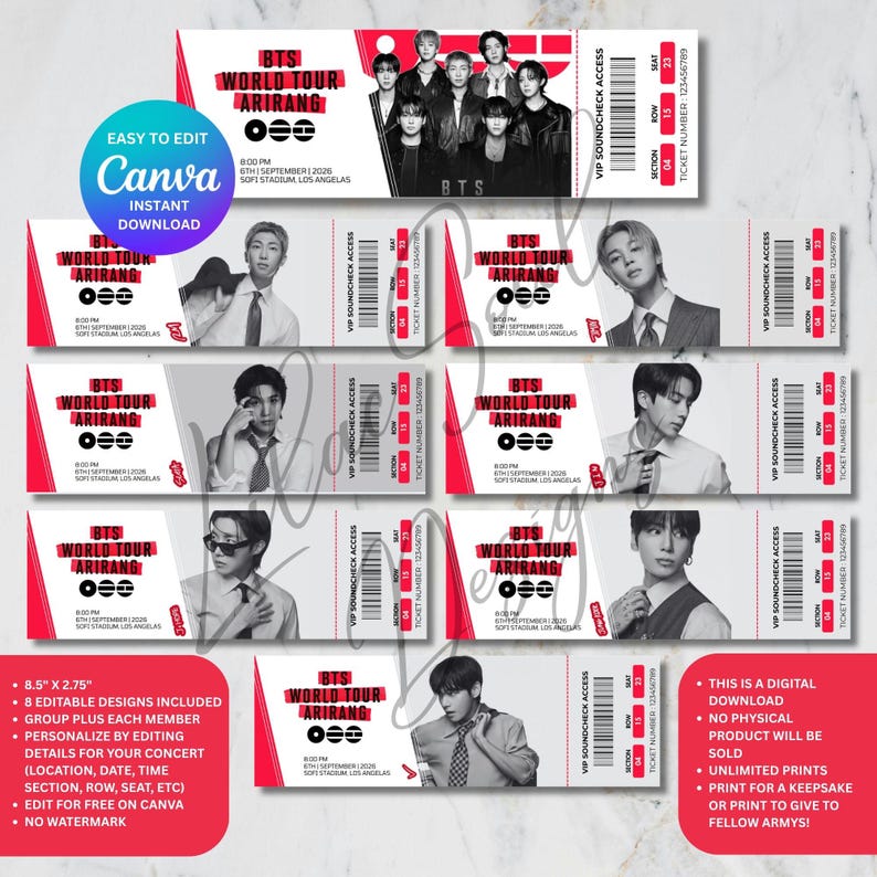 BTS World Tour| Concert Ticket Editable Template | OT7 | ARMY Kpop ...