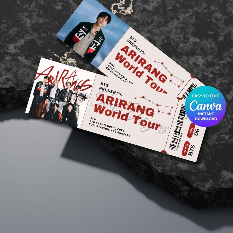 BTS World Tour| Concert Ticket Editable Template | OT7 | ARMY Kpop ...