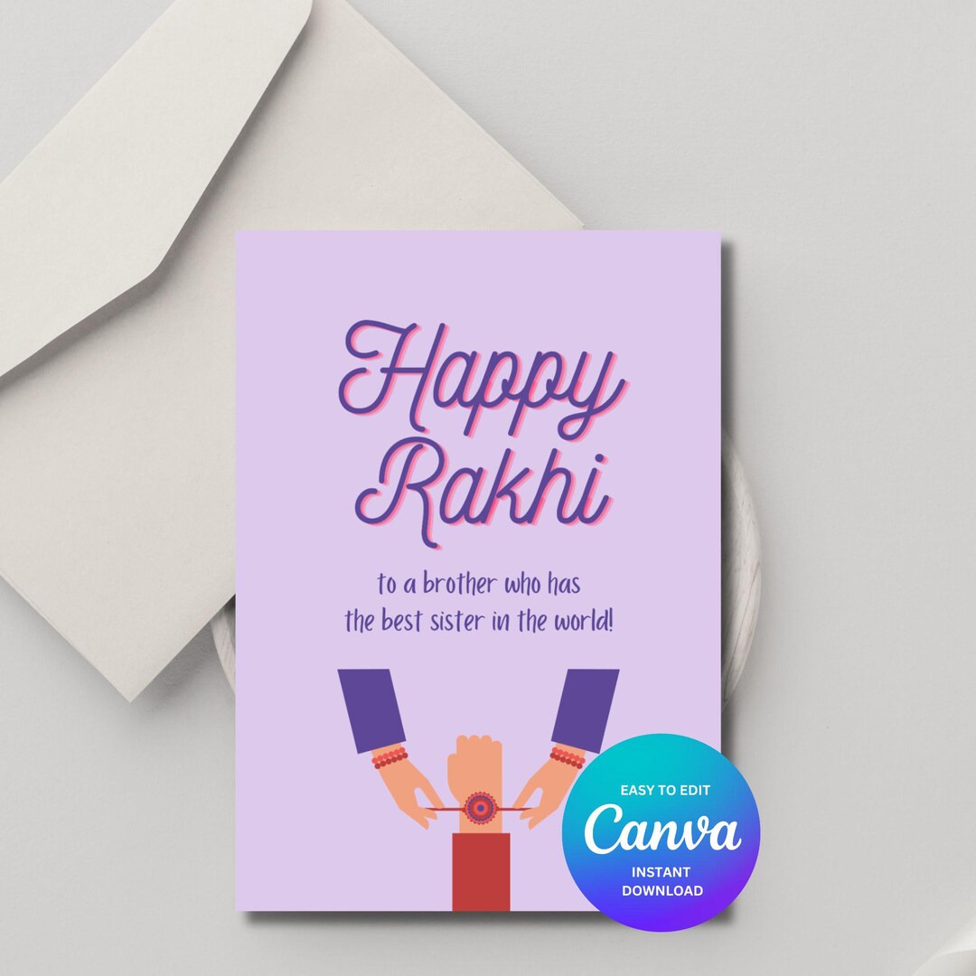 Raksha Bandhan Card, Rakhi Card, Brother, Bhai, Indian Card, Printable, Instant Download, Canva ...