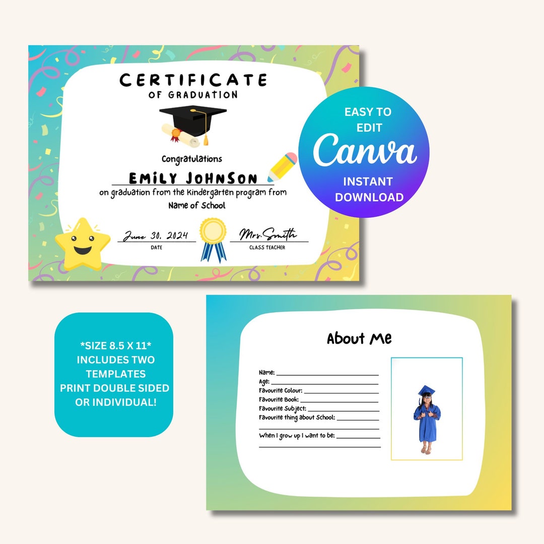 Kindergarten Graduation Certificate, Preschool Graduation Diploma ...