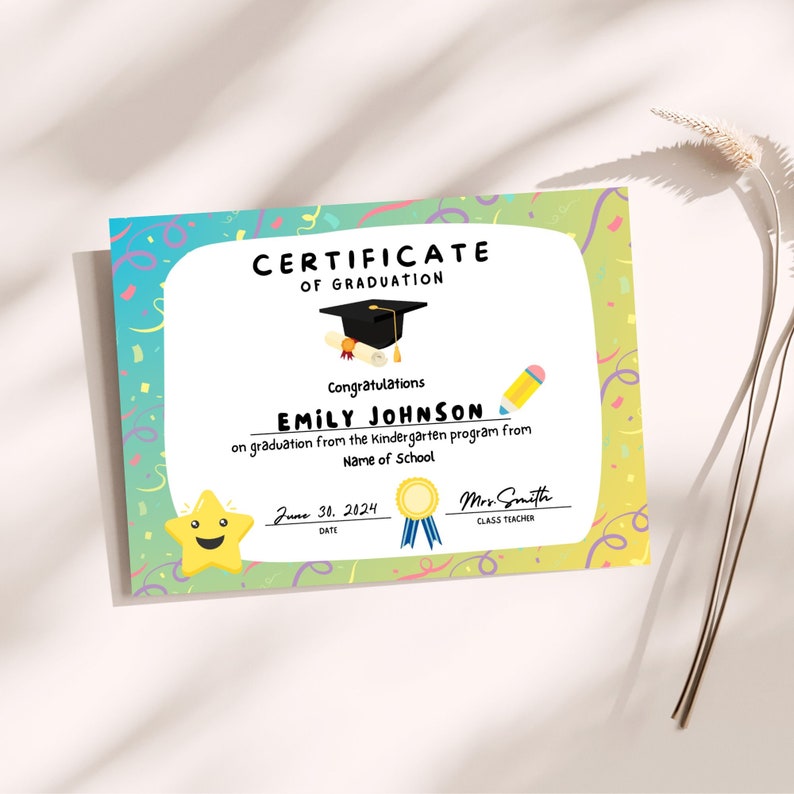 Kindergarten Graduation Certificate, Preschool Graduation Diploma ...