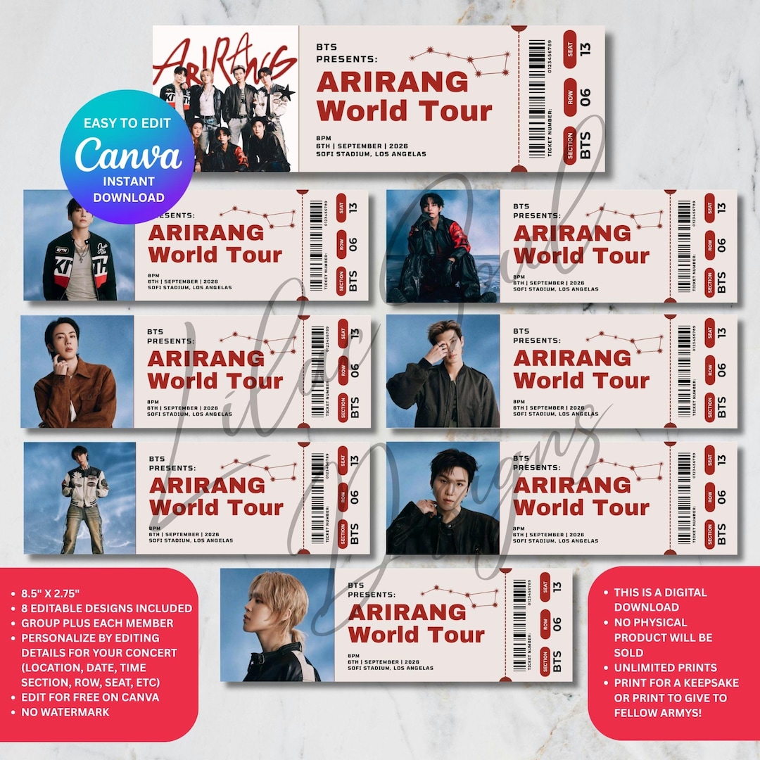 BTS World Tour| Concert Ticket Editable Template | OT7 | ARMY Kpop ...