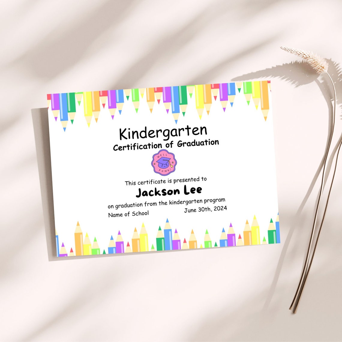Kindergarten Graduation Certificate, Preschool Graduation Diploma ...