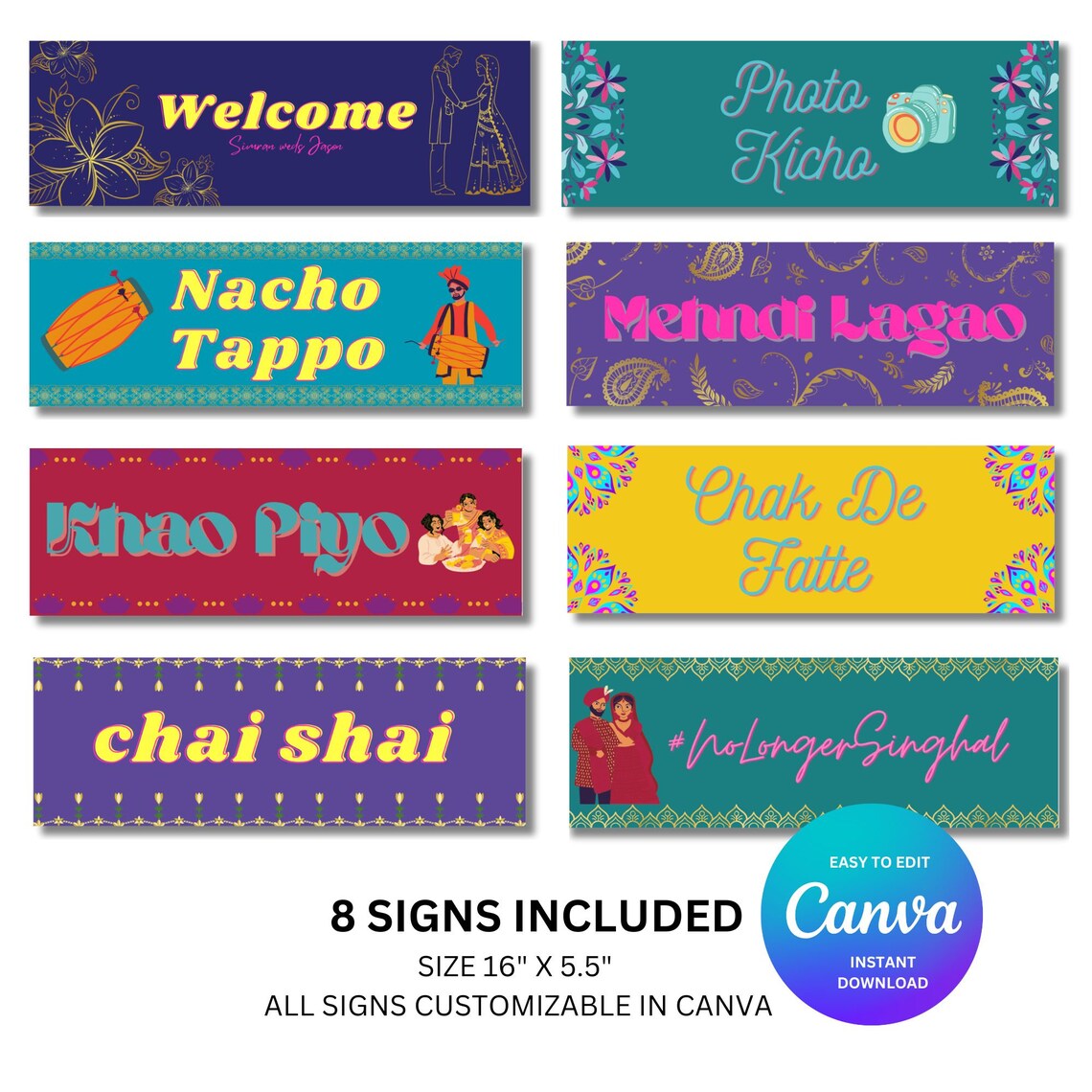 Indian Wedding Directional Signs: Customizable Punjabi Decor (canva ...