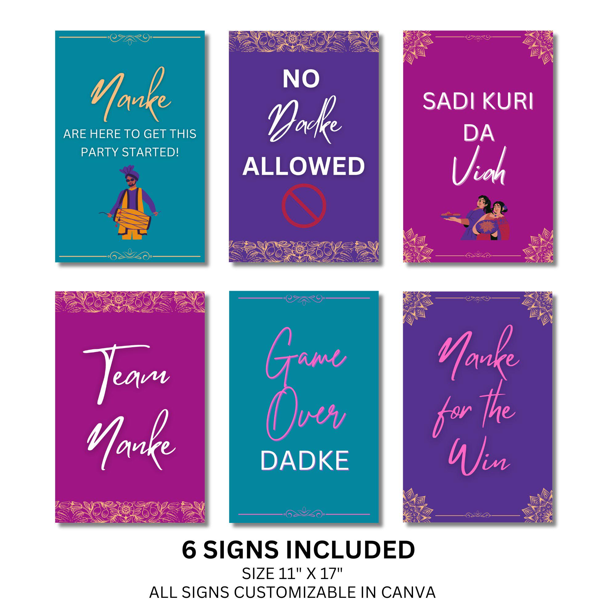 Punjabi Wedding Entry Signs: Nanke Mel Party Decor (instant Download ...