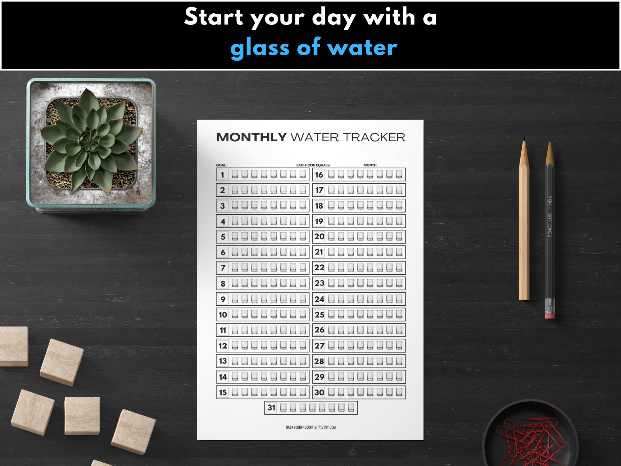 Monthly Water Tracker Printable, 31-day Water Drinking Challenge ...