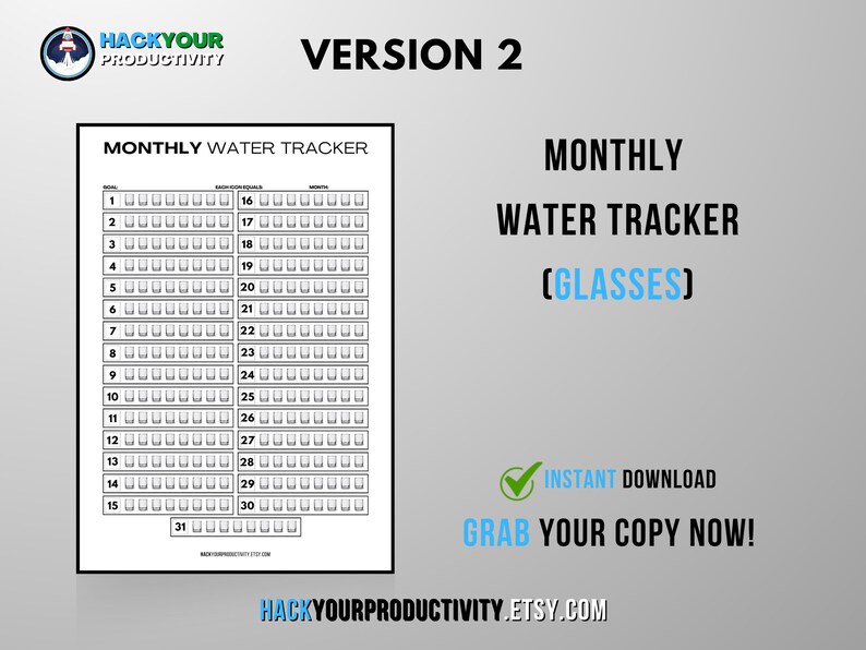 Monthly Water Tracker Printable, 31-day Water Drinking Challenge ...