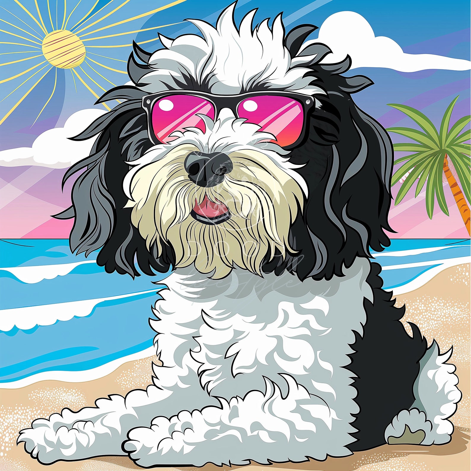 Dood Life at the Beach Goldendoodle Cartoon Clipart Png by ...