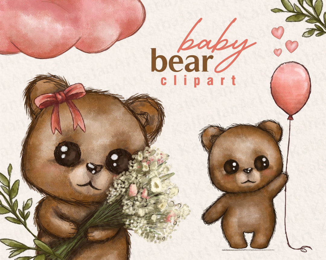 Baby Bear Aquarelle Clipart. Babygirl. Valentines. Pink Bear ...