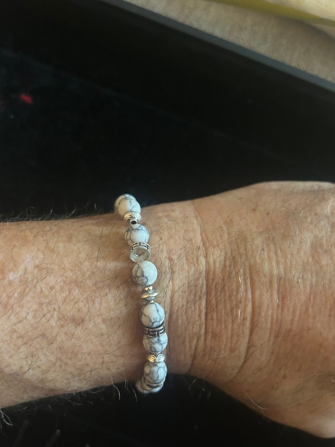 Marble, Silver Colored Spacers on Elastic - Etsy