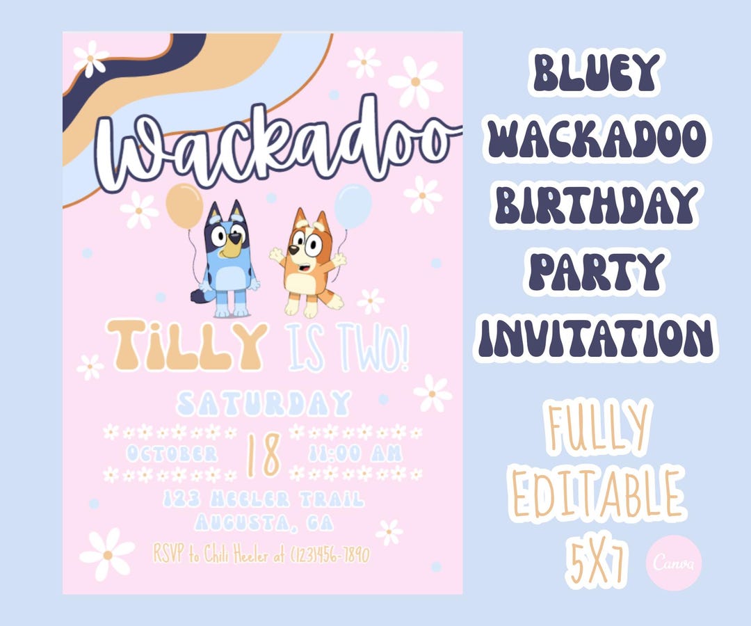 Bluey Wackadoo Birthday Invitation- Fully Editable - Etsy
