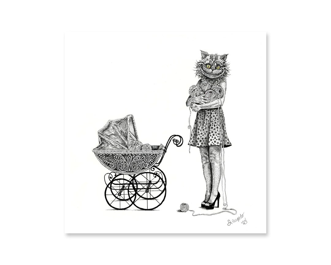 Giclée Print of Stippling "childless Cat Lady", Cheshire Cat, Vintage ...