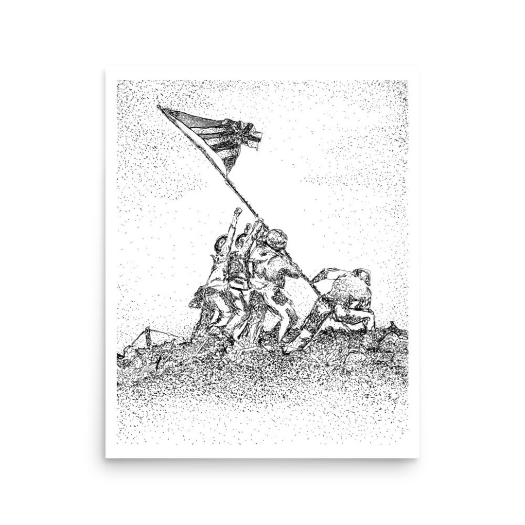 Iwo Jima Flag Raising Giclée Print: Stipple Ink Art - Etsy