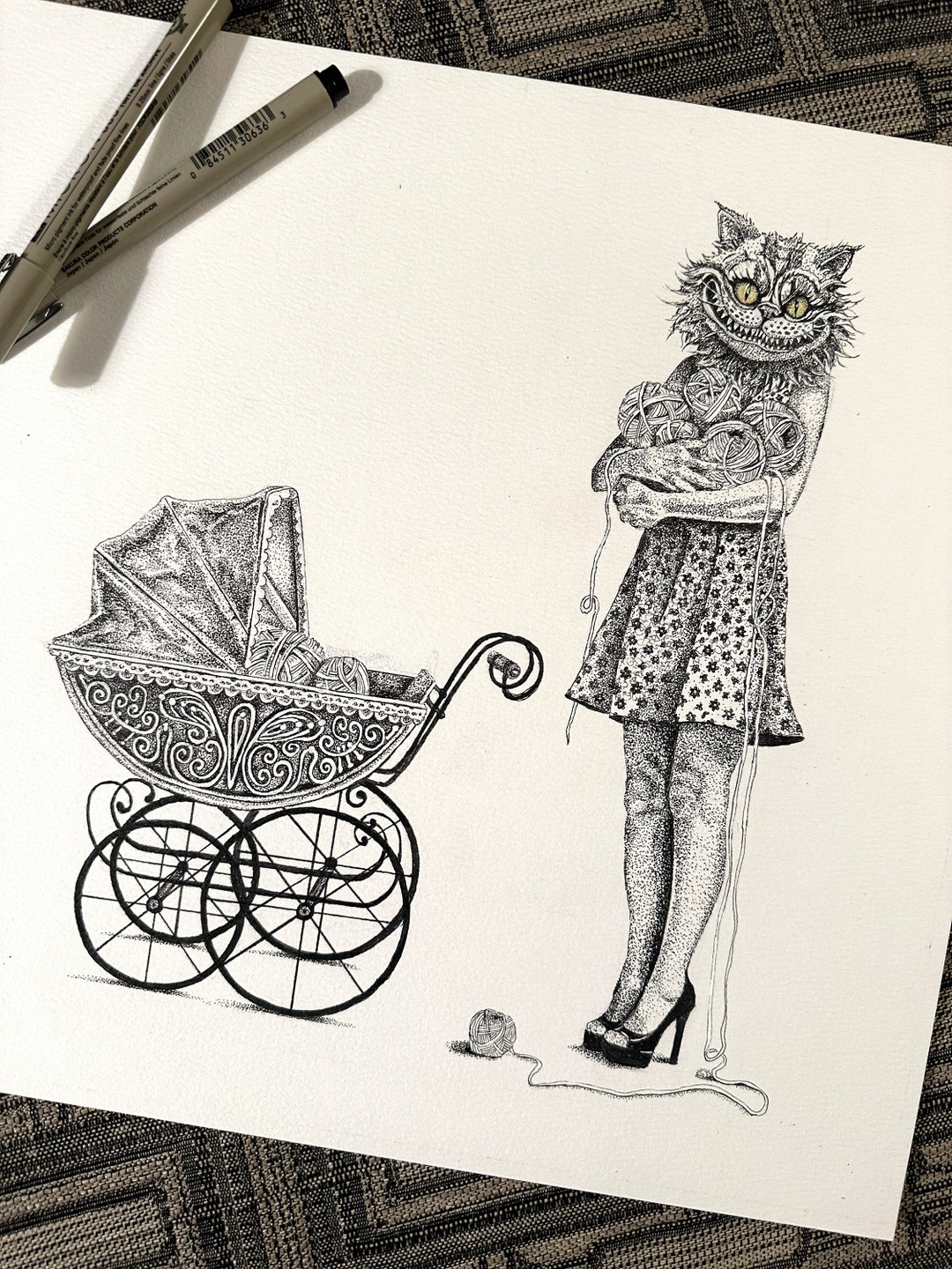Original Stippling "childless Cat Lady", Cheshire Cat, Vintage Baby ...
