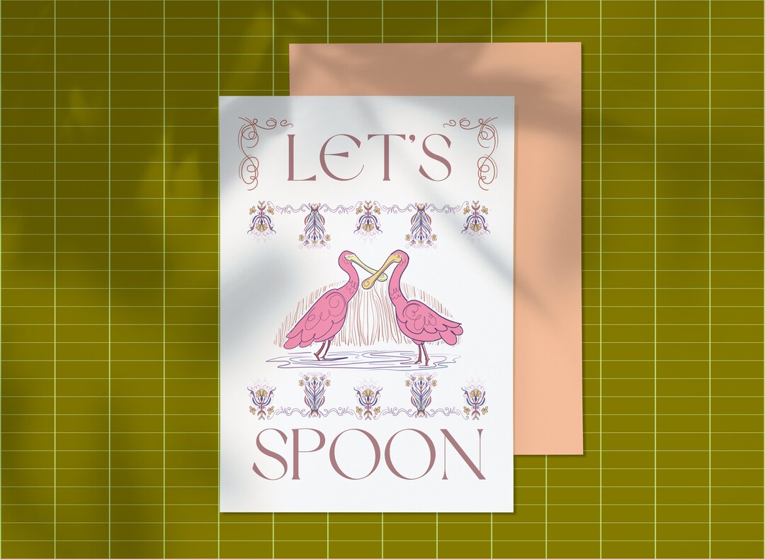 Let's Spoon Valentine's Day Card - Holiday, Spoonbill, Birds, Editable ...