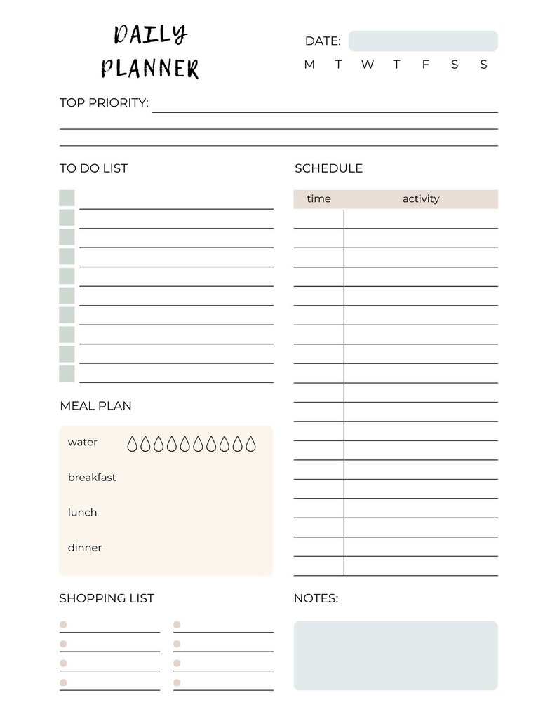 Daily to Do List, Instant Download, Daily Planner, Schedule, Printable ...