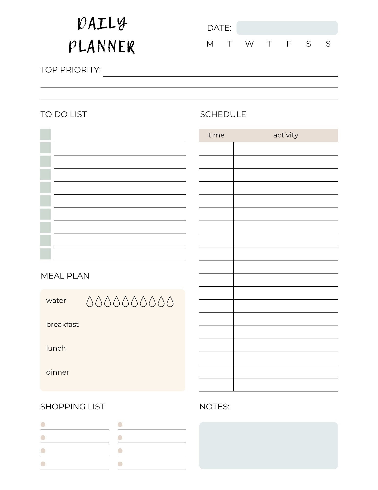 Daily to Do List, Instant Download, Daily Planner, Schedule, Printable ...