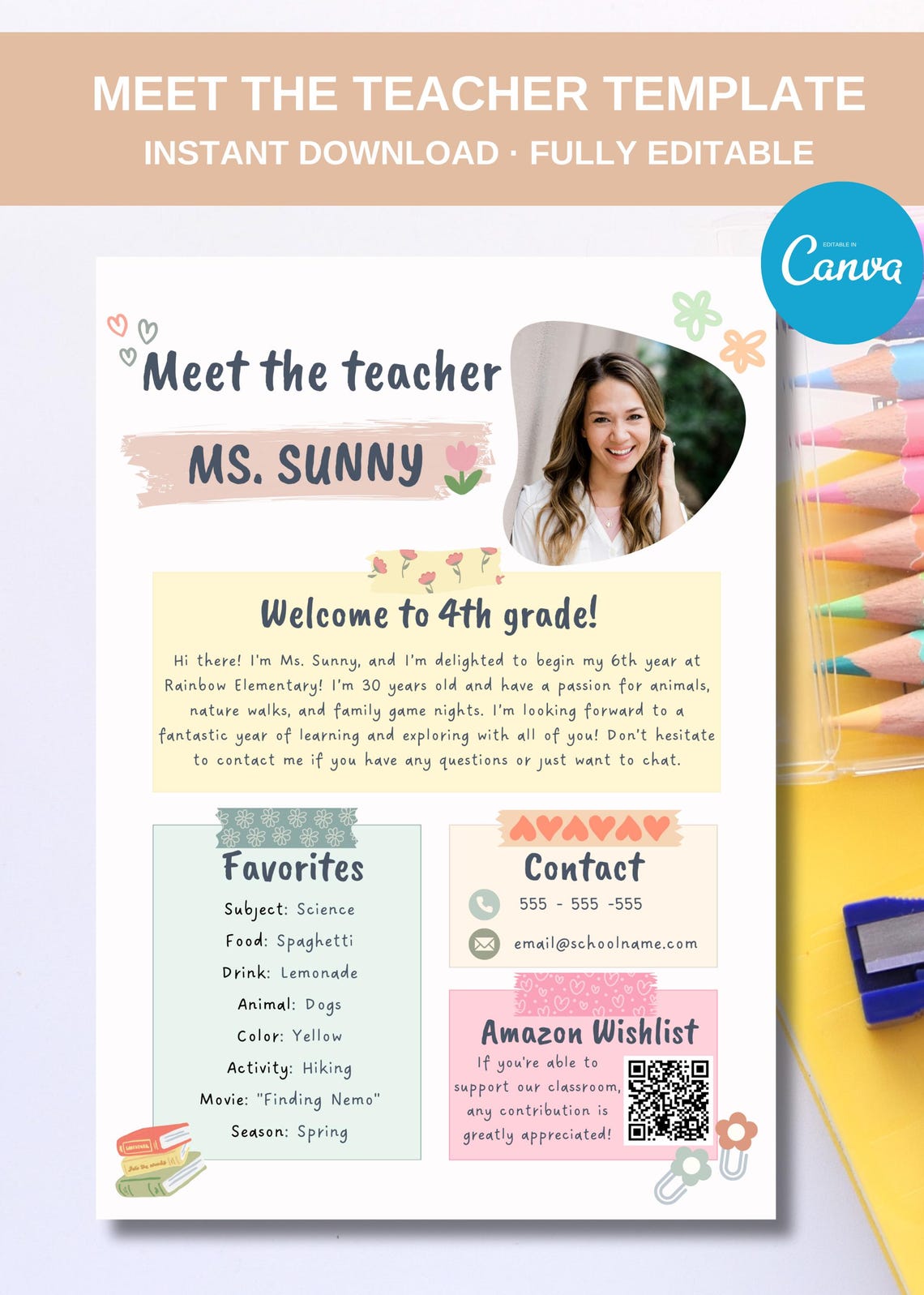 Meet the Teacher Template, Teachers Favorite Things Editable, All About ...