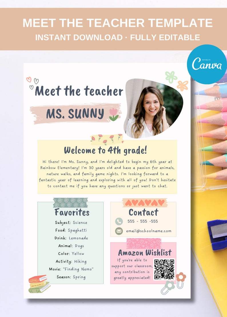 Meet the Teacher Template, Teachers Favorite Things Editable, All About ...