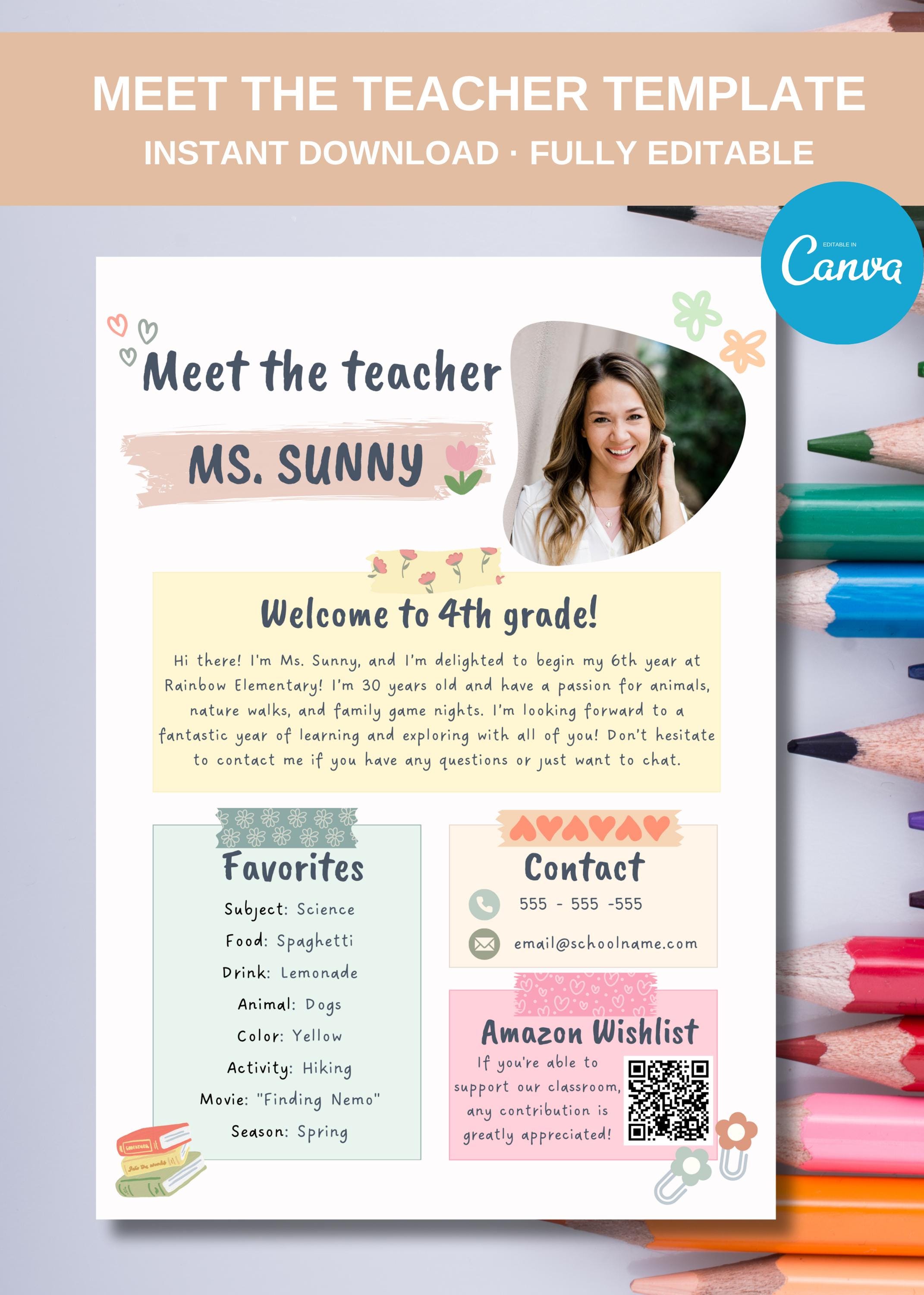 Meet the Teacher Template, Teachers Favorite Things Editable, All About ...
