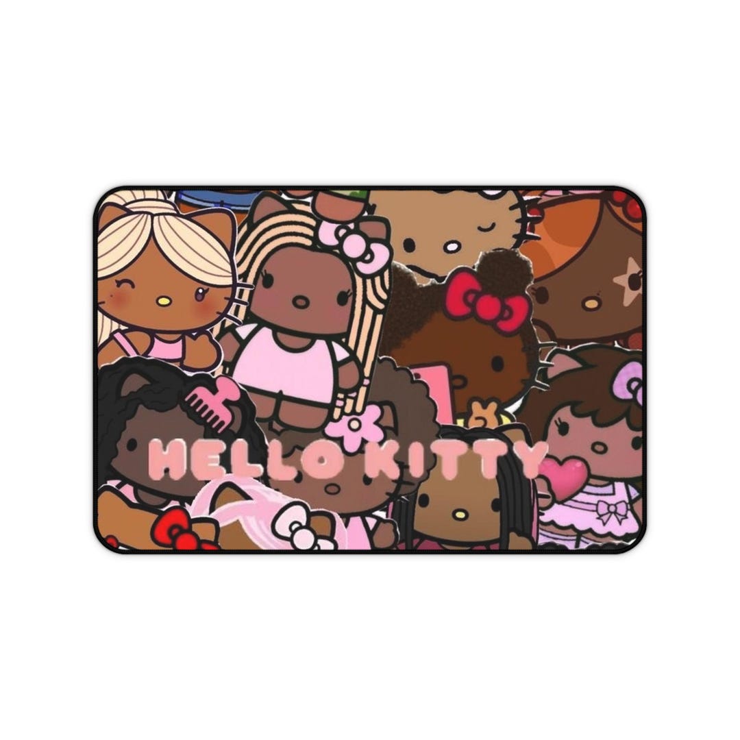 Desk Mat - Melanin Hello Kitty, Mouse Pad, Desk Accessory, Black Girl Magic, Office Decor, Cute ...