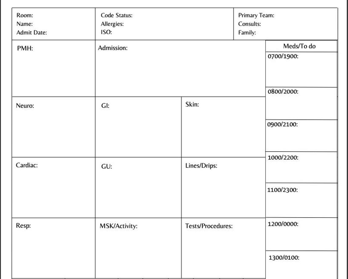 Telemetry/med Surg Nurse Report Sheet - Etsy