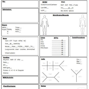 ICU RN Report Sheet | Intensive Care Report Sheet for Nurses | Digital ...