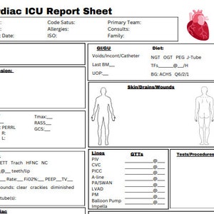 RN Cardiac ICU Report Sheet, Structured Report Sheet for Rns in Cardiac ...