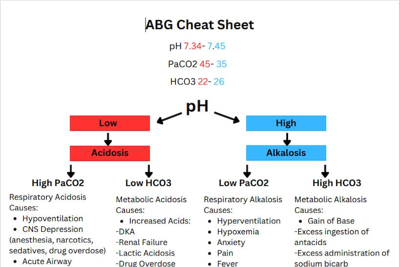 Arterial Blood Gas Cheat Sheet for Nurses | ABG Flow Sheet | Nursing ...