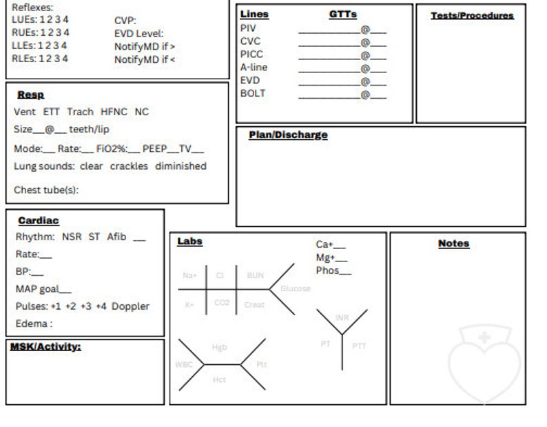 ICU RN Report Sheet Intensive Care Report Sheet for Nurses Digital ...