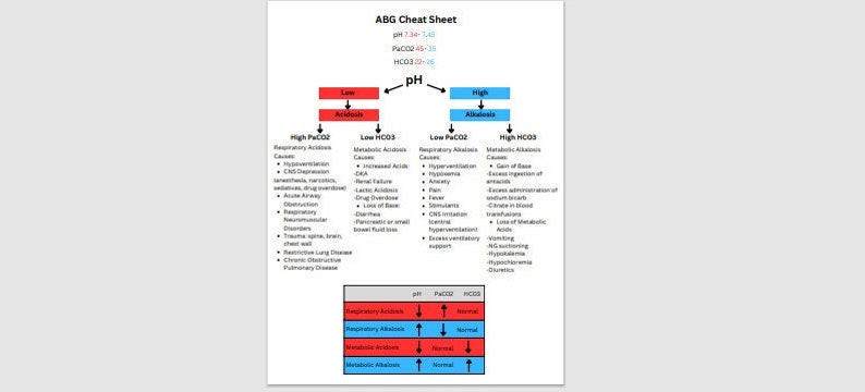Arterial Blood Gas Cheat Sheet for Nurses ABG Flow Sheet Nursing ...