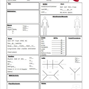 RN Cardiac ICU Report Sheet, Structured Report Sheet for Rns in Cardiac ...