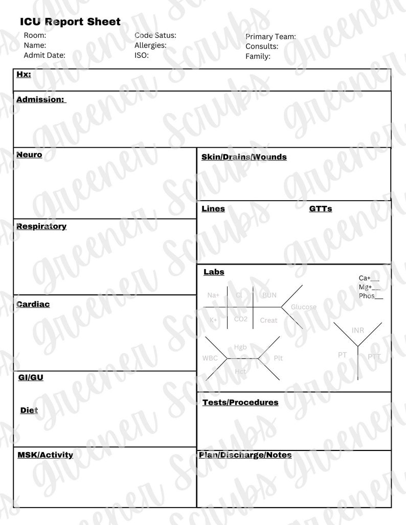 ICU Nurse Report Sheet - Etsy