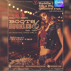 Editable Club Flyer Canva Template - Boots & Buckles Country Night - Etsy
