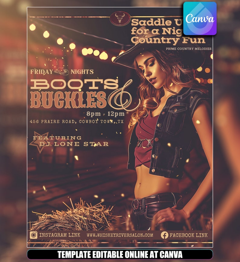 Editable Club Flyer Canva Template - Boots & Buckles Country Night - Etsy