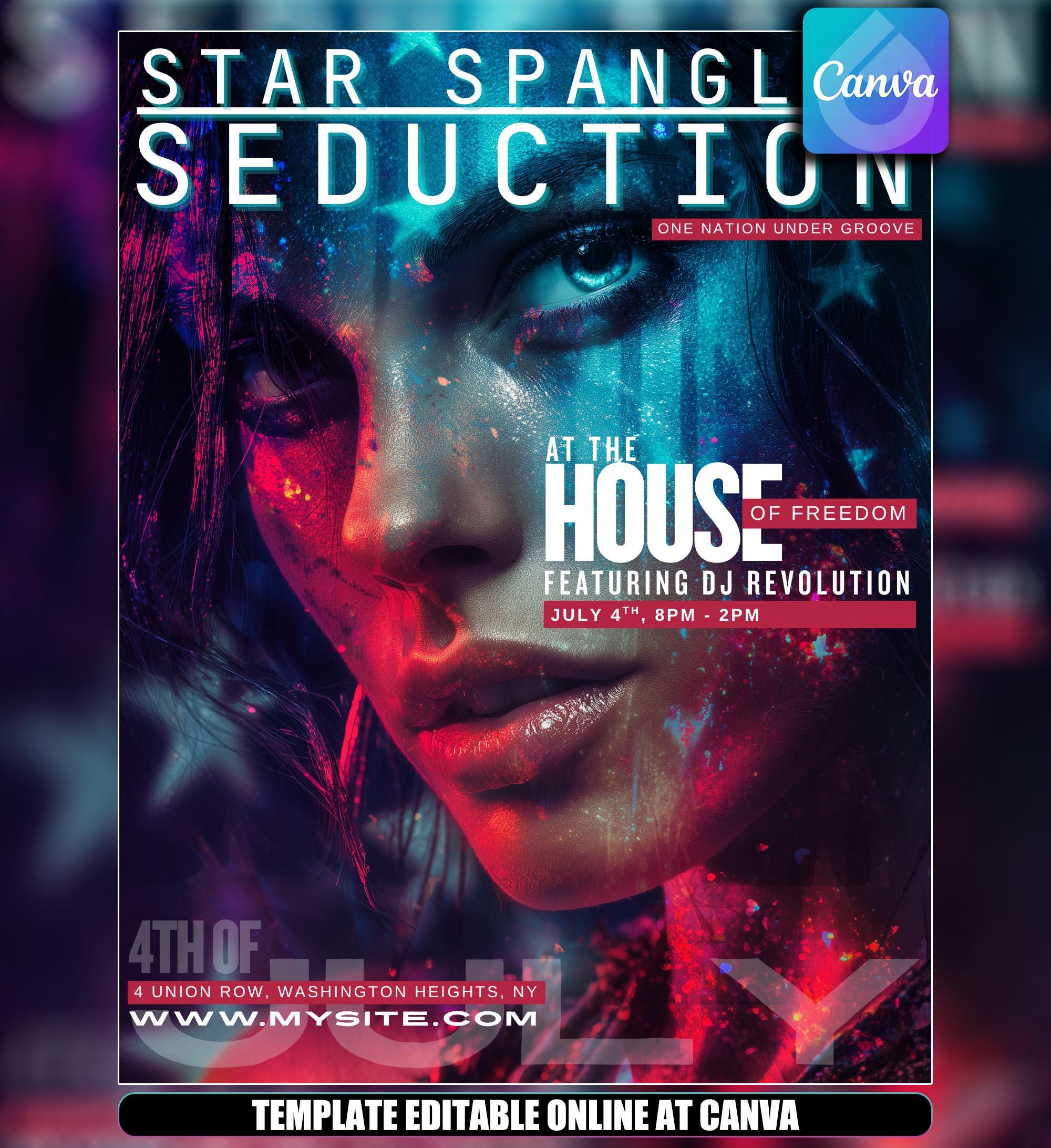 Editable Club Flyer Canva Template - 4th of July - Star Spangled ...